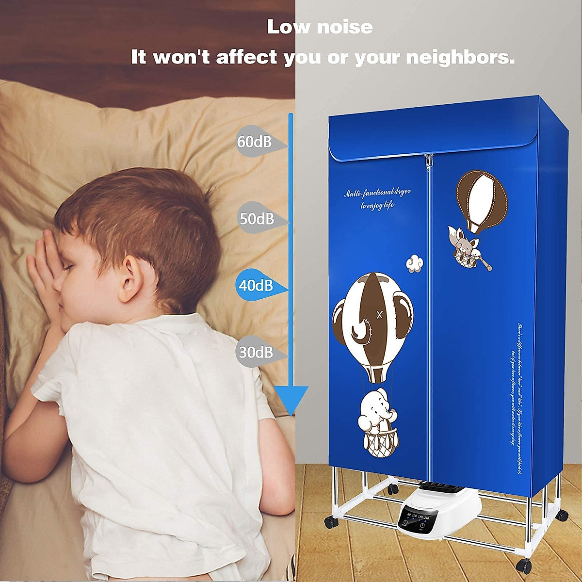 Portable Foldable Clothes Dryer Electric Drying Rack with Heater Low Noise Touch Screen for Home,RV,Student Dorm and Apartment Indoor