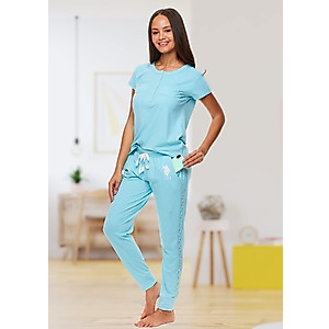 U.S. Polo Assn. Womens Pajama Set with Pockets - Short Sleeve Shirt and Pajama Pants Pj Set Mint Heather Medium