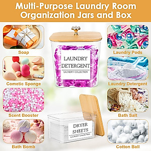 4 Pack Laundry Pods Container,Clear Laundry Room Organization Storage Containers with Dryer Sheet Holder,Laundry Detergent Dispenser for Laundry Detergent Laundry Pods Dry Sheet Organizing