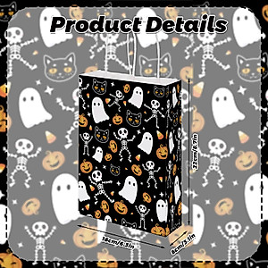 MEHOFOND 16 Pcs Halloween Paper Gifts Bags with Handles, Black Halloween Treat Bags, Skull Ghost Pumpkin Goodie Present Bags for Kids, Trick or Treat Candy Bags for Holiday, Halloween Party Supplies