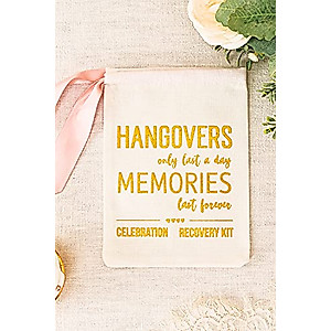 Bridal Shower Party Gift Bags, 5x7 Inch GOLD Foil"HANGOVERS",Bachelorette Hangover Kit Bags 10 Pcs Cotton Recovery Kit Bags Muslin Drawstring Bag for Bridal Shower Wedding Party Gift Decoration