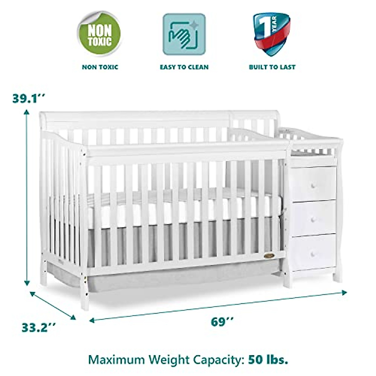 Dream On Me 5 in 1 Brody Convertible Crib with Changer