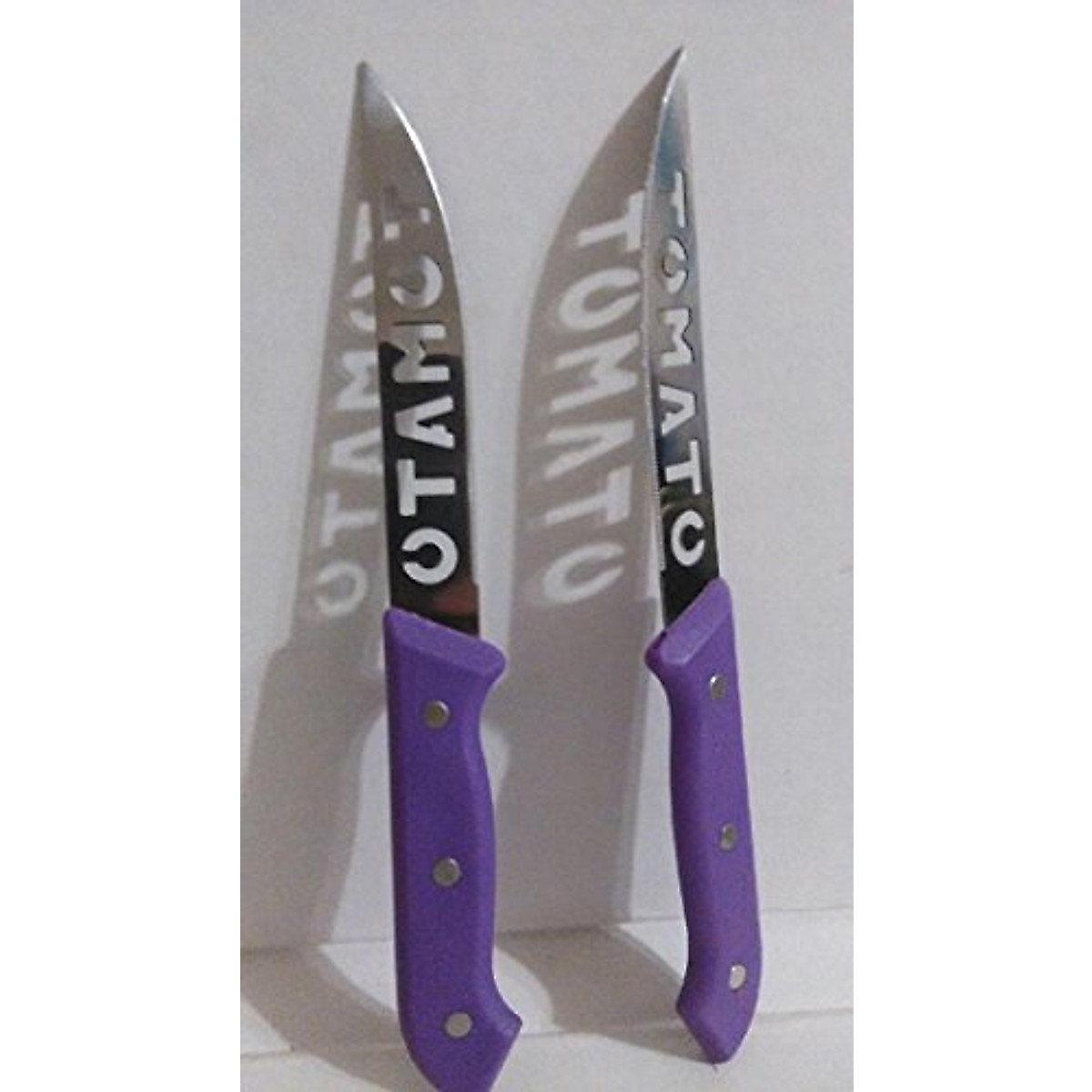 Brandobay Stainless Steel Tomato Slicer Knives Set – 10-inch long including handle – 2-Pack Set of Tomato Cutters – Colors (Blue, Red, Green)