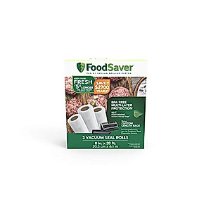FoodSaver 8" x 20' Vacuum Seal Roll, 3-Pack & 1-Quart Precut Vacuum Seal Bags with BPA-Free Multilayer Construction for Food Preservation, 44 Count