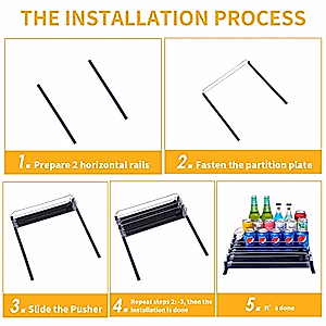 Soda Can Organizer for Refrigerator, Self-Pushing Drink Organizer for Fridge,Width Ajustable Beverage Pusher Glide Pantry Holds up to 25/30 Cans Black