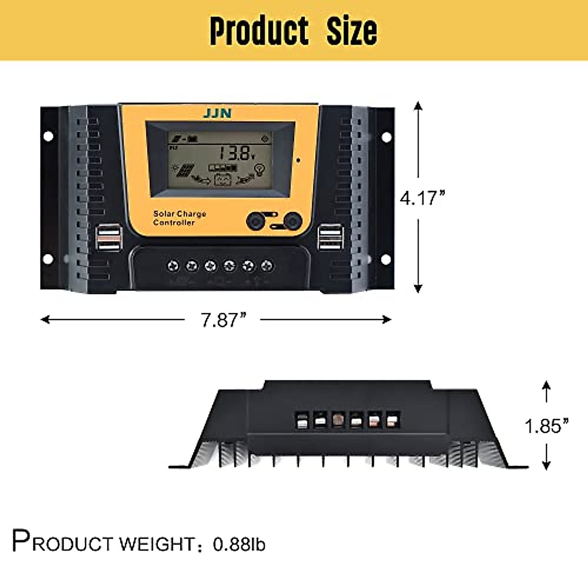 JJN 30A Solar Charge Controller 12V/24V/36V/48V Solar Panel Regulator with Adjustable LCD Display Dual USB Port Timer Setting PWM Auto Parameter