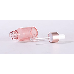 SNOW DIAMOND 0.5 oz Eye Dropper Bottle (3 Pack Rose Glass Bottles 15ml with Golden Caps，Empty Tincture Bottles for Essential Oils, Body Oils, Perfume Pink