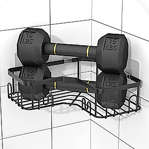 Menbyci 3 Pack Corner Shower Caddy, Stainless Steel Corner Shower Shelf with 18 Hooks, Adhesive Shower Shelves Shower Organizer Corner for Bathroom Storage (Black)