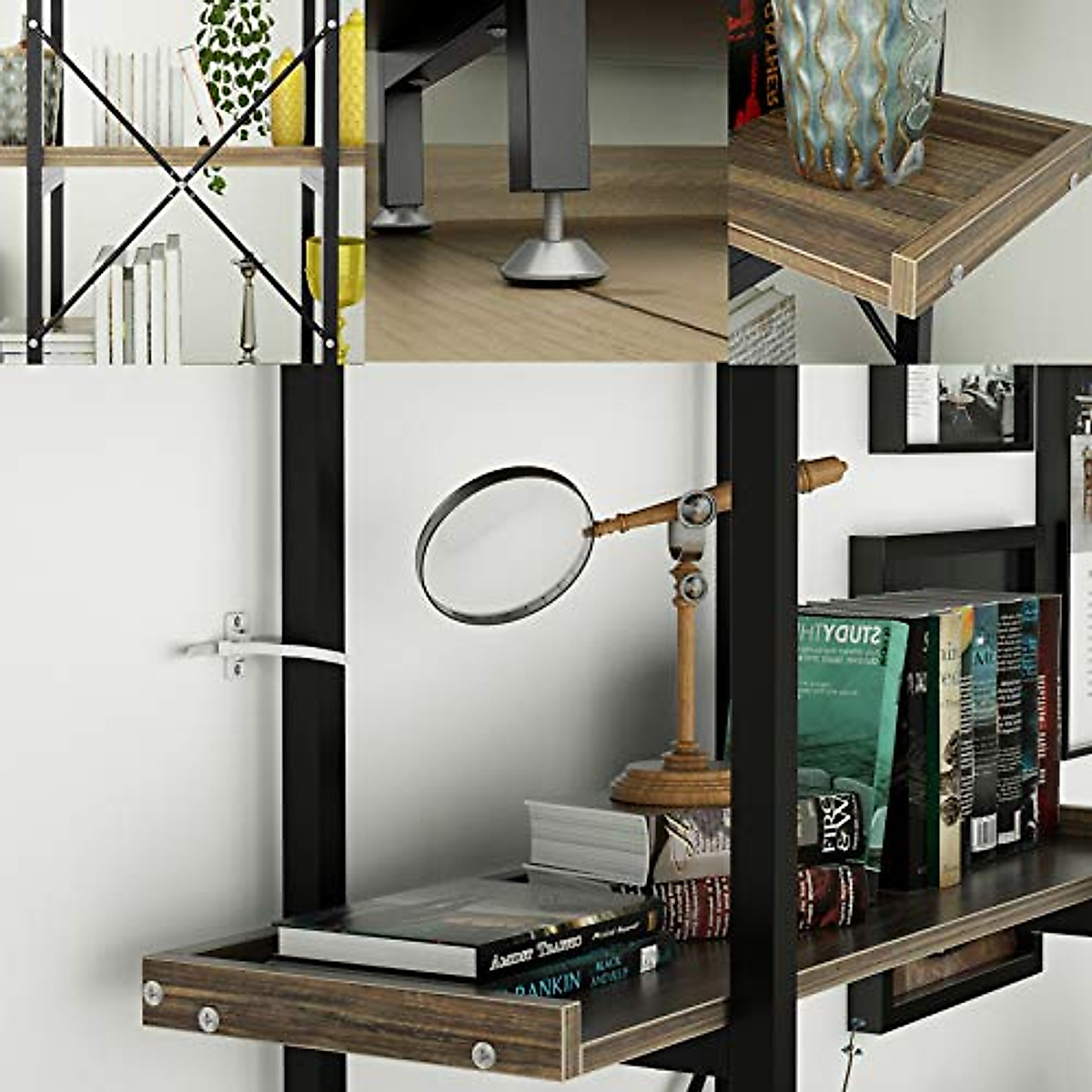 SEISSO 5 Tier Bookcase, Open Bookshelf Metal Shelving Unit Etagere Bookcase Solid Tube Wood Shelves Rustic Bookshelf Modern Style Bookcase Furniture for Home Office Living Room 37" x 31.5" x 11.8"