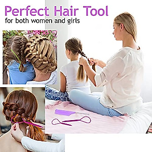TsMADDTs 3Pack Hair Loop Tool Set with 2Pcs French Braid Tool Loop 1Pcs Rat Tail Comb Metal Pin Tail Braiding Comb for Hair Styling, Purple