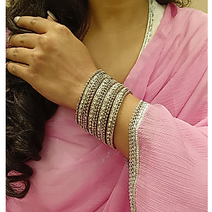 Efulgenz Oxidized Silver Bangles for Women Indian Boho Oxidized Bangles CZ Crystal Metal Indian Bracelet Bangle Set Jewellery for Women