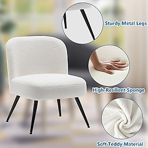 Aklaus Sherpa Boucle Accent Chairs Set of 2 for Living Room Bedroom.Upholstered Reading Chair Teddy White Modern Armless Chair with Larger Seat Comfy Side Chairs for Office Waiting Room