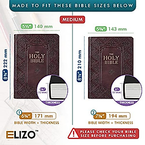 ELIZO Leather Bible Cover for Men Bible Case for Men Medium Leather Bible Covers for Women Bible Bag Mens Bible Cover Book Cover Bible Holder Bible Wrap Around Strap Bible Cover Gifts Carrying Case