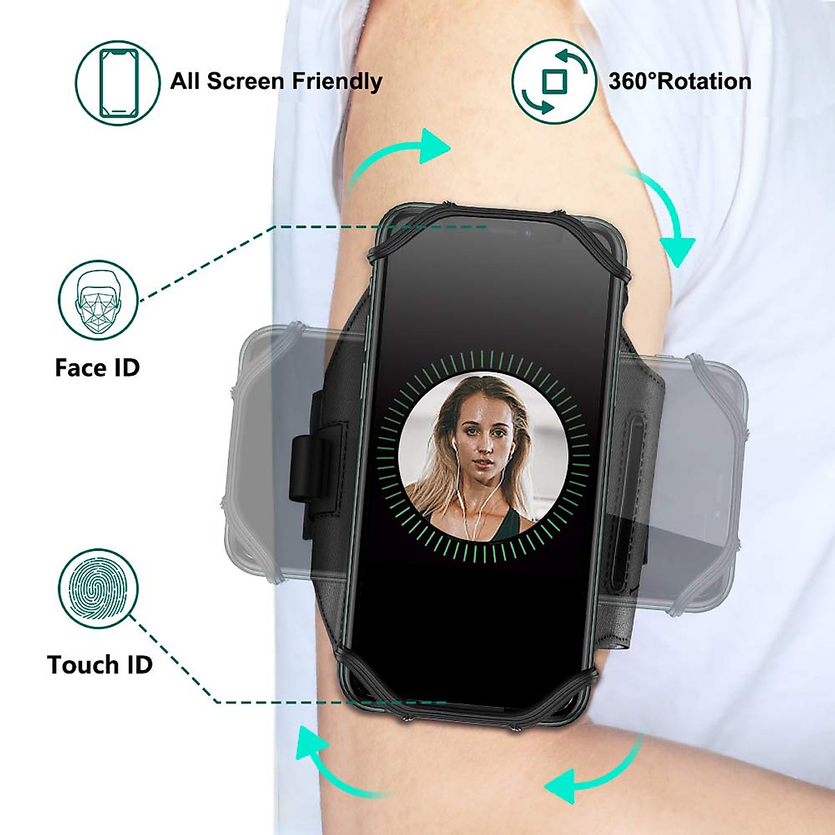VUP Running Armband 360°Rotatable for iPhone 15/14/13/Pro Max/Pro/Mini/12/11/SE/8/7/Plus, Fits All 4-6.7 Inch Smartphones, with Key Holder Phone Armband for Running Hiking Biking (Black-Detachable)