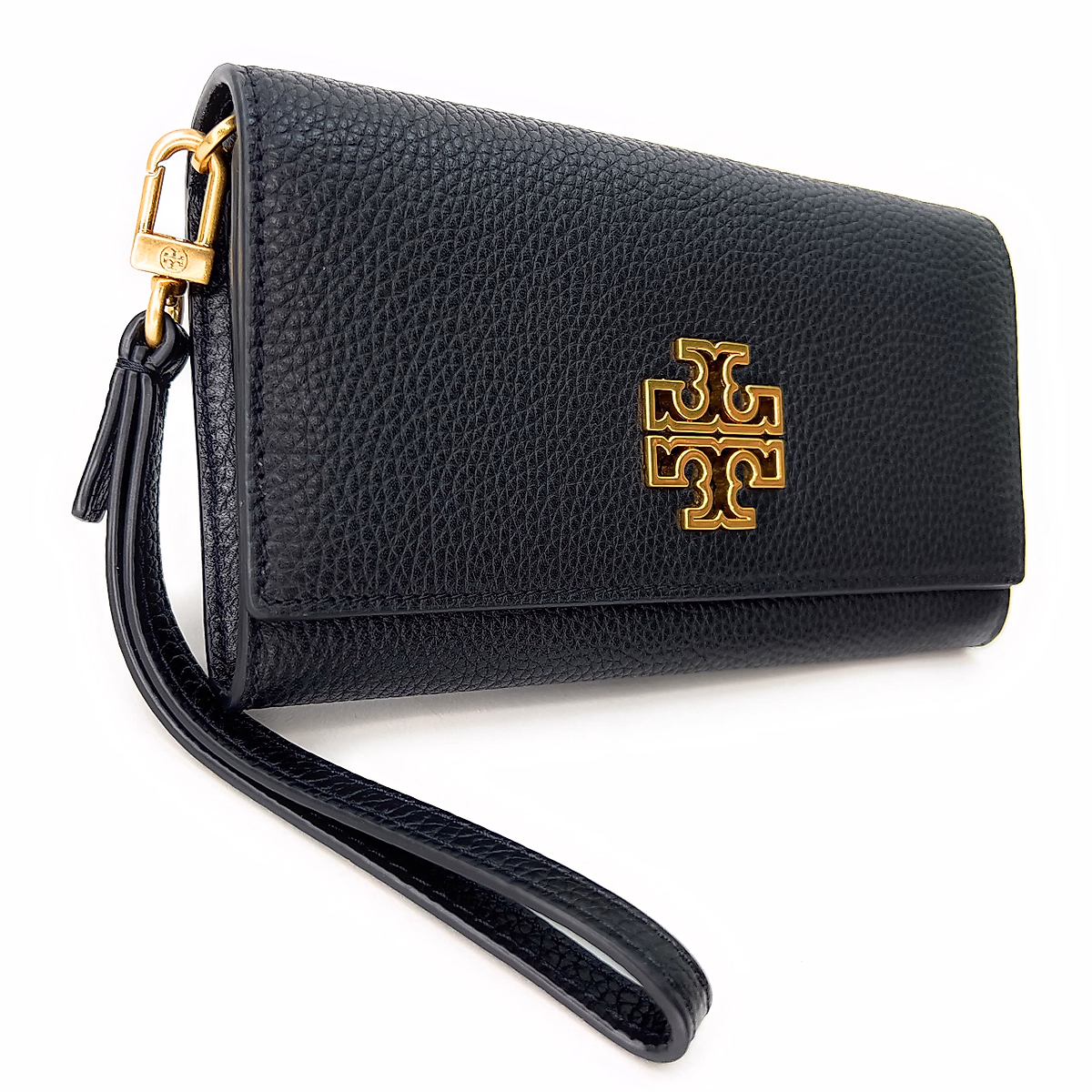Tory Burch Britten Flap Envelope Leather Wallet (Black)
