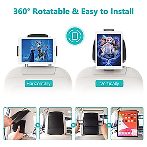 Abemala Headrest Tablet Holder, iPad Holder for Car Back Seat, Car Holder Mount for Tablet, iPhone, Fire HD and All 4.7"-12.9" Devices, Toddler Travel Essential, 360° Rotatable iPad Headrest Mount