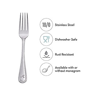 RiverRidge Monogrammed Beaded Flatware Set - L - 46-Piece Silverware with Custom Letter Stamp, 18/0 Stainless Steel Utensils Set for Daily Use & Special Occasions - Dishwasher Safe, Versatile Design