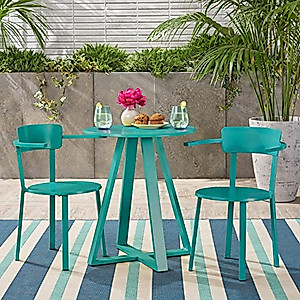 Christopher Knight Home Kate Outdoor Iron Bistro Set, Matte Teal