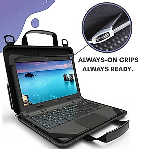 UZBL 11-11.6 Inch Protective Always-on Chromebook Hard Case with Accessory Pouch and Adjustable Shoulder Strap