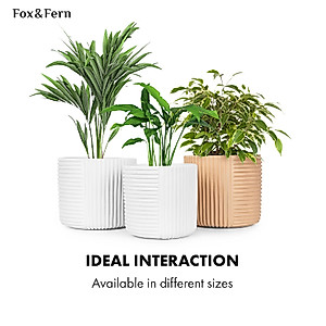 Fox & Fern Flower Pot, 12 Inch Plant Pots Indoor, 12 Inch Planters for Indoor Plants, 12 Inch Pots for Plants - 3D Line Texture - Polystone - Including Drainage Plug – Sand Finish - 12 Inch Planter
