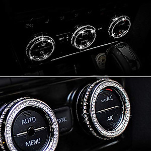 CARFIB Car Interior Bling Accessories for VW Volkswagen Arteon Atlas CC e-Golf Golf Alltrack Golf R Passat Tiguan AC Knobs Control Decals Stickers Cover Parts Men Women Zinc Alloy Crystal Silver 3Pcs