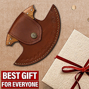 SHANZAY KNIVES SK Damascus ulu knife with leather sheath,6" pizza cutter with wooden handle for stable grip,Alaskan Ulu Knife Used For Multi-Purpose And gifting Its promise to make you happy!