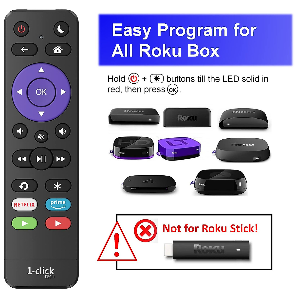 [Remote + Cover] 1-clicktech IKUTV Remote for Roku TVs [TCL/Hisense/ONN/Sanyo, etc.] and Roku Players Express Premiere Ultra [Turquoise - Not Glow]