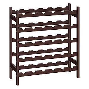 SONGMICS 30-Bottle Wine Rack, 5-Tier Freestanding Floor Bamboo Wine Holder, Display Stand Shelves, Wave Bars, Espresso UKWR25BR