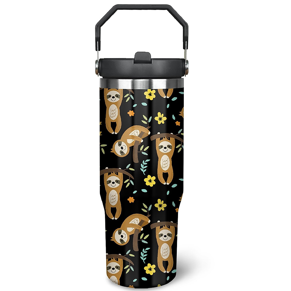 ysnifeiw 30oz Sloth Tumbler with Handle and Straw, Stainless Steel Insulated Sloth Cup with Top Handle and Lid, Sloth Coofee Mug Gifts for Women Men