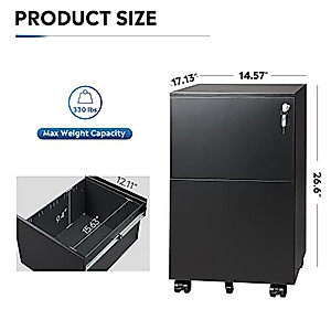DEVAISE Mobile Filing Cabinet with Lock, Vertical File Cabinet for Legal/Letter/A4 Files, Fully Assembled Except Wheels, Black
