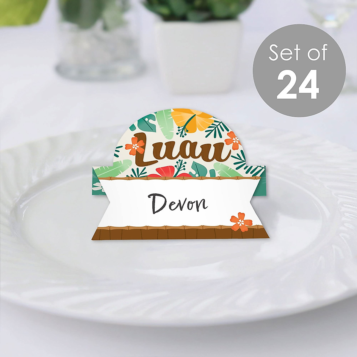 Big Dot of Happiness Tropical Luau - Hawaiian Beach Party Tent Buffet Card - Table Setting Name Place Cards - Set of 24