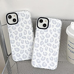 White Leopard Light Gray Soft Phone Case for Apple iPhone 14 6.1" Built-in Bumper Women Cute Stylish Cover for iPhone 14-6.1 inch
