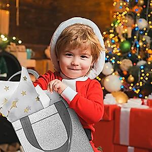 Woanger 48 Pack Christmas Reusable Gift Bags Metallic Tote with Handles Glitter Gift Bags Bling Non Woven Bags for Wedding Birthday Bridesmaid (Silver, 6.5 x 3.1 x 7.8 Inch)