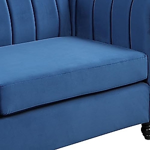 Merax, Blue 39" Modern Sofa Dutch Fluff Soft Upholstered Couch Loveseat with Solid Wood Legs for Living Room