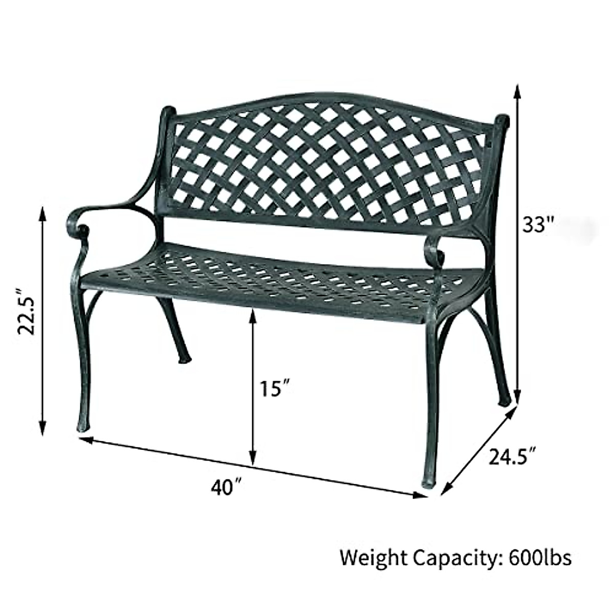 Tangkula Outdoor Garden Bench Park Bench, All-Weather Cast Aluminum Patio Bench Chair Porch Loveseat, Outdoor Furniture for Patio Garden Lawn Park Deck Path