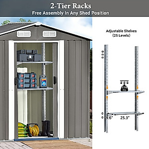 Merax Outdoor Storage Shed, 6 x 4 FT Metal Garden Shed Steel Tool Shed Storage House with Adjustable Shelf and Lockable Door,Tool Cabinet with Vents and Foundation for Backyard, Patio & Lawn, Gray