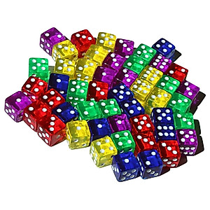 50 6-Sided Dice | 16mm | 5 Colors for Math and dice Games