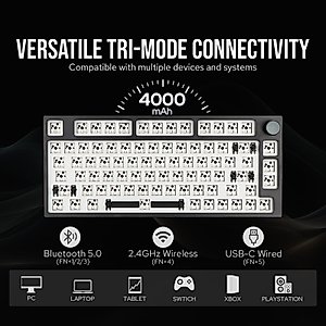 EPOMAKER TH80 Pro Wireless Barebones Keyboard Kit, 75% Hot Swap Mechanical Keyboard Kit, Bluetooth 5.0/2.4GHz/Wired RGB Gaming Keyboard, South-Facing LEDs for Win/Mac/PS5/PS4/Xbox (Black)