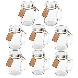 Maredash 8 Pack Mason Jars With Handle Lids with Chalkboard Labels and Tin Lids 16 OZ For Favors