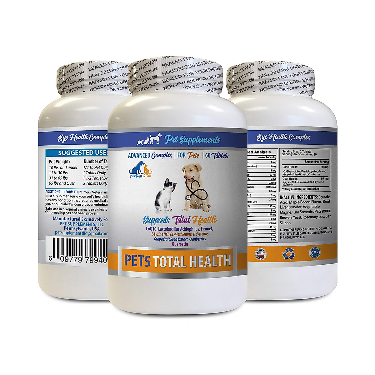 cat Skin and Itch Relief - Pets Total Health Support - for Dogs and Cats - Healthy Joints Eyes Teeth Hair Skin - cat Skin and Itch Relief - 1 Bottle (60 Tablets)