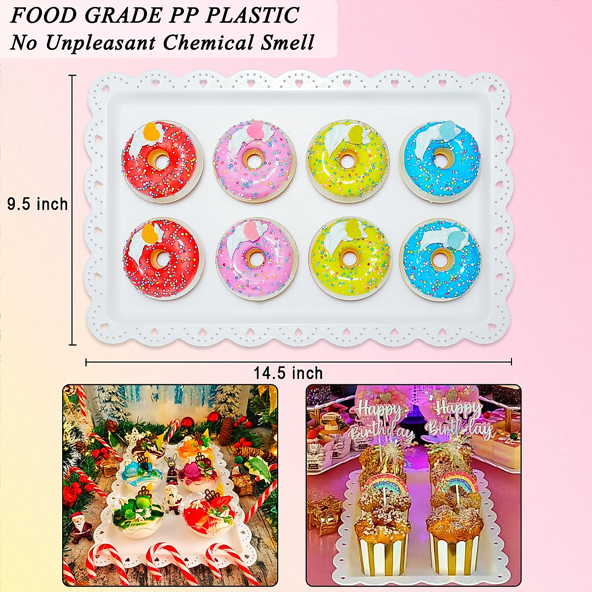 Dessert Table Display Set, 5 Pcs Cupcake Stand Set, Yuugitil White Gold Square Cupcake Tower & 14.5" Appetizer Serving Trays for Party, 3 Tier Cupcake Holder for Wedding Birthday Baby Shower