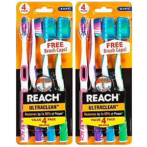 Reach Ultra-Clean Floss Bristles Soft Toothbrush, Assorted Colors, 4 Count (Pack of 2) Total 8 Toothbrushes