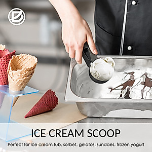 D Ice Cream Scoop, Stainless Steel Ice Cream Scooper with Trigger Release, Metal Cookie Scoops, Iceream Scoop Spoon for Meatball Frozen Yogurt Gelatos and Sundaes, Dishwasher Safe (Black)