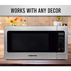 Farberware Countertop Microwave Oven 2.2 Cu. Ft. 1100 Watt, with Smart Sensor Cooking, ECO Mode and LED Lighting, Child Lock, Easy Clean Black Interior, Stainless Steel