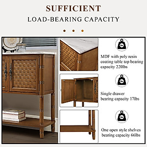 Tidyard Entryway Table with Artificial Stone Look Tabletop, 47" Modern Console Table with Storage, Rustic Sofa End Table with Open Shelf Oak for Entryway, Foyer, Living Room, Bedroom Furniture