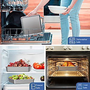 DOBADN Stainless Steel Baking Pan 2 Pcs, 9 Inch Square Roaster Oven Cookie Sheet Barbeque Grilling Pan for Baking Breads Cake, Grilling Chicken, Vegetables, Dishwasher Safe