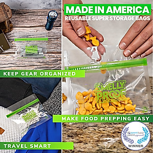 Smelly Proof Reusable Food Storage Bags Bundle - Made in USA, Easy Clean, Dishwasher-Safe, XXL 2-Gallon Freezer Bags & Small SM-Snack Bags, 3-mils Thick, PEVA & BPA Free, 5-Pack & 10-Pack