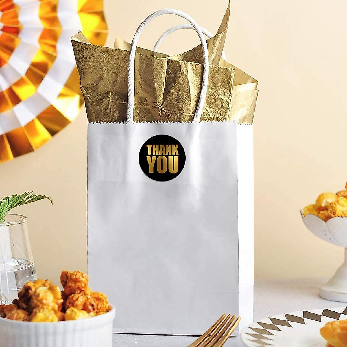 Large Black Thank You Stickers 2 inch - Gold Foil Personalized Sealing Circle Labels, Ideal for Gift Packaging & Small Business | 500 Labels Per Roll