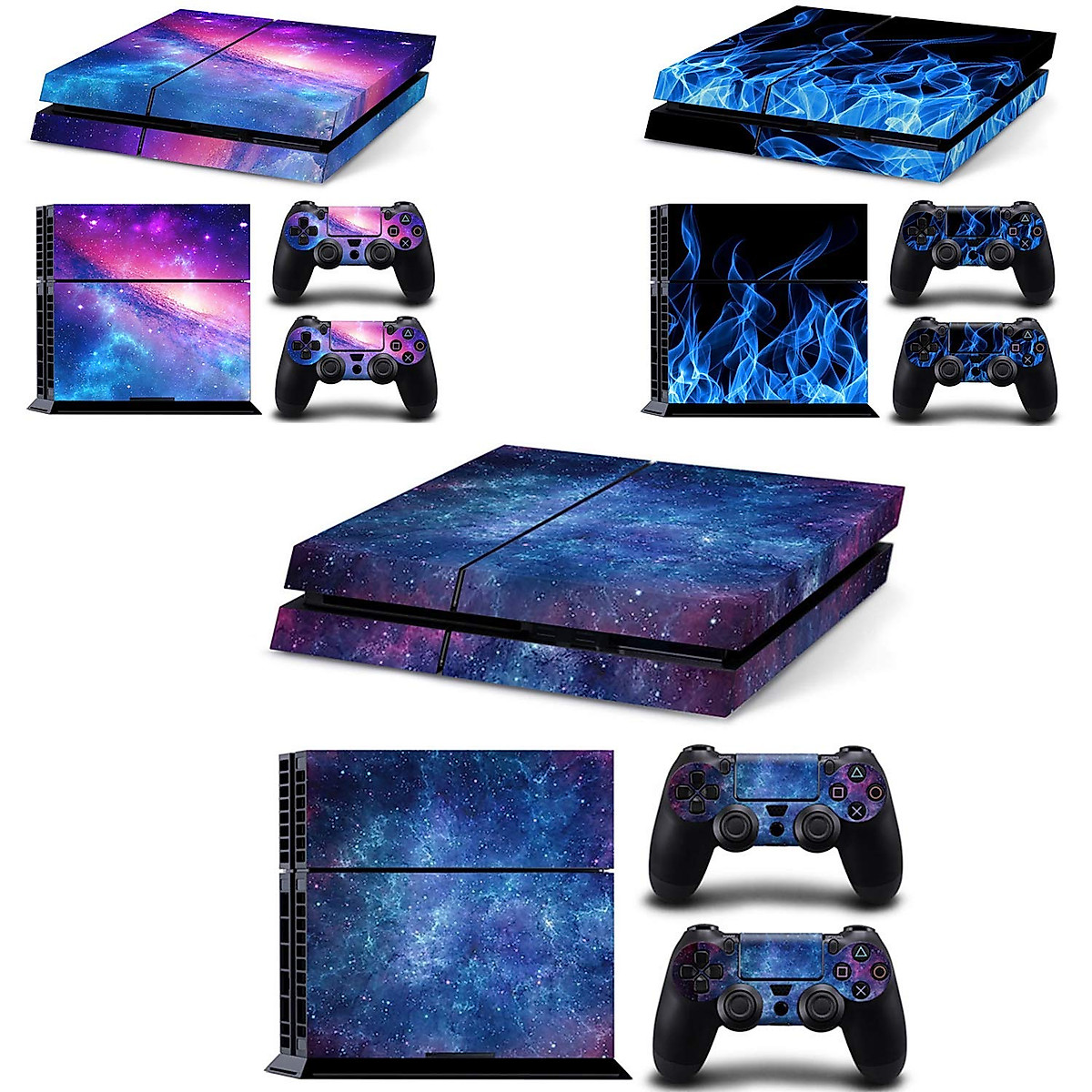 Ps4 Stickers Full Body Vinyl Skin Decal Cover for PlayStation 4 Console Controllers (with 4pcs Led Lightbar Stickers)(PS4 Console (Pink Starry Sky))