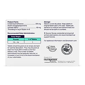 Nutramax Denamarin Liver Health Supplement for Medium Dogs - with S-Adenosylmethionine (Same) and Silybin, 30 Blister Pack Tablets